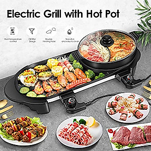 BOEASTER Electric Hot Pot with Grill Indoor Shabu-shabu Hotpot Korean BBQ Grill, Removable Hotpot Pot W/ Large Capacity Baking Tray, Smokeless Non-Stick Skillet Pan, Adjustable Temperature, 1-6 People 110V