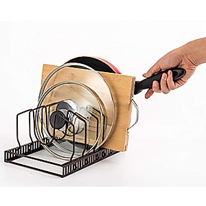 Levanco 7+Holder Adjustable Lids Organizer Rack for Kitchen Bakeware, Dinnerware, Cookware, Cutting Boards, Plates, Pot Lids