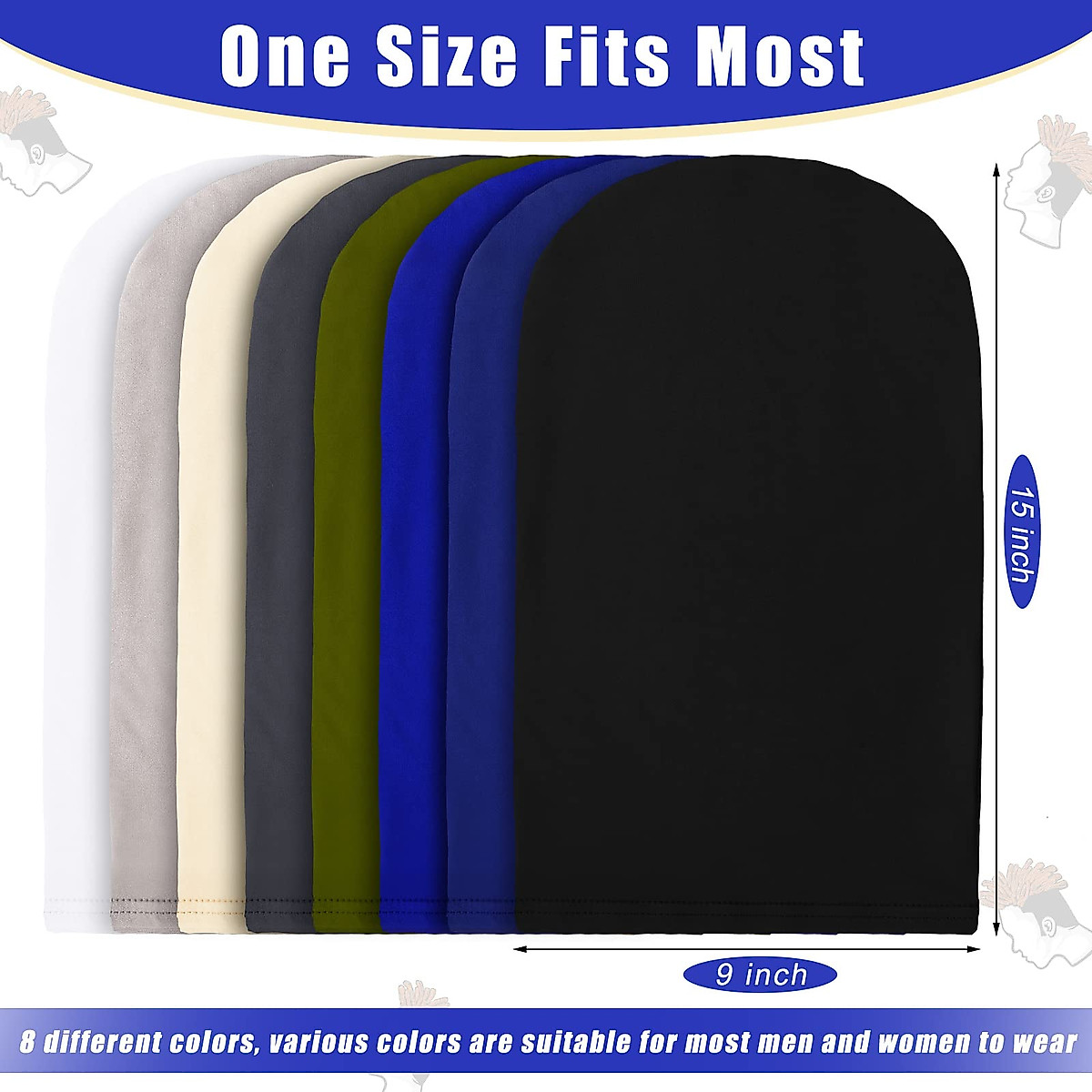 8 Pieces Unisex Dreadlock Cap Dreadlock Spandex Cap Long Hair Dreads Head Wrap Sleep Bonnet Full Cover for Men, 15 x 9 Inch (Assorted Color)