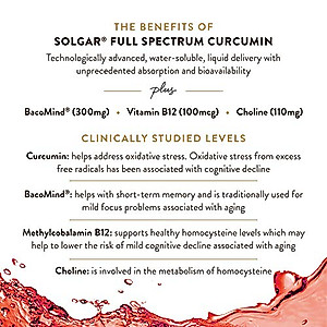 Solgar Full Spectrum Curcumin Brain Works, 90 Licaps - Support Memory Recall, Focus, Cognitive Function - Antioxidant Support - Curcumin, BacoMind, Choline, Vitamin B12 - Non-GMO, Vegan - (Pack of 2)