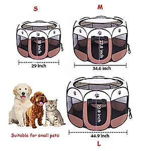 BODISEINT Portable Pet Playpen, Dog Playpen Foldable Pet Exercise Pen Tents Dog Kennel House Playground for Puppy Dog Yorkie Cat Bunny Indoor Outdoor Travel Camping Use (Small, Coffee - Beige)