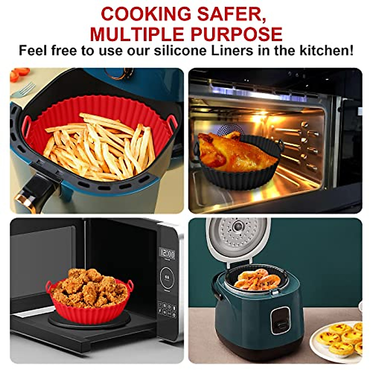 Air Fryer Silicone Pot, 2Pcs 8.6'' Air Fryer Silicone Liners Food Safe Non Stick Air fryer Basket Oven Accessories, Reusable Replacement of Parchment Liner Paper Fits 5.3QT or Bigger Air Fryer