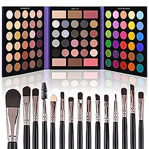 UCANBE Eyeshadow Palette with 15Pcs Brushes Makeup Set, Pigmented 86 Colors Make Up Palettes Sets, Matte Shimmer Glitter Eye Shadow Pallet Highlighters Contour Blush Powder Brush Beauty Kit
