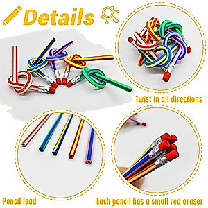 Qyyiguf 40 Pcs 7 Inch Flexible Pencils,Soft Novelty Pencil,Multi Colored Striped Soft Pencil with Eraser for Valentine's Day,Children Kids Gift School Fun Equipment