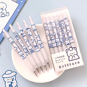 LSLSHY Cute Pens Black Ink Retractable 0.5mm Gel Pens Bullet Point Pretty Nice Kawaii Office School Supplies Gifts for Kids Girls Boys Women Fun Pens for Journaling Pack of 6pcs（Little White Bear）