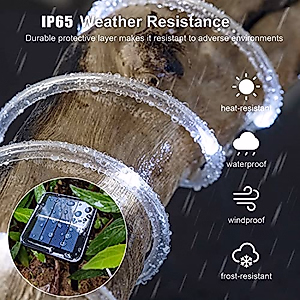 Solar Rope Light 33FT 100L IP65 Waterproof Outdoor LED Copper Fairy String Tube Lights for Party Garden Yard Home Wedding Christmas Halloween Holiday Decoration Lighting(Cool White)