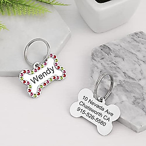 Natiform Engraved Pet Tag for Dogs and Cats, Two Sided Personalized ID Tag, Personalized with 4 Lines of Custom Engraved ID, Cute Glitter Pet Tag(White)