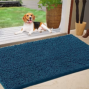 IM HOME Durable Chenille Absorbent Outdoor Doormat 24" x 36", Muddy Washable Door Mats for Dog Non Slip Indoor Doormat Front Inside Doormat for Entryway, Mud Dog Paws, Patio Teal Blue