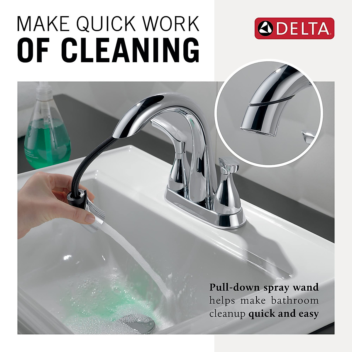 Delta Faucet Broadmoor Pull Down Bathroom Faucet Chrome, Bathroom Pull Out Faucet, Bathroom Sink Faucet with Pull Down Sprayer, Centerset Bathroom Faucet with Magnetic Docking, Matte Black 25765LF-PD