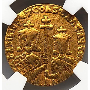TR 868-886 AD Byzantine Empire under Emperors Basil I and Constantine, Authenticated Medieval Gold Coin of the Middle Ages Solidus Choice Fine NGC
