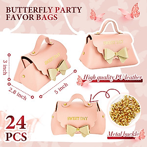 Dandat 24 Pcs PU Leather Bowknot Gift Boxes 5x3 Inch Reusable Candy Gift Favor Boxes with Bow Mini Bowknot Handbag Purse Gift Bags with Handles for Wedding Baby Shower Birthday Party Favor Bag (Pink)