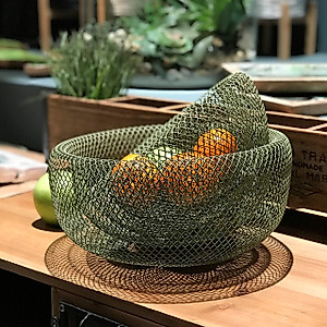 WHW Whole House Worlds Iconic Modern Wire Mesh Fruit Bowls, Olive Green, Set of 2, Art Museum Style, Iron, Large, 11.5 Inches Diameter x 6 Tall, and 9.5 Diameter x 4.75 Inches