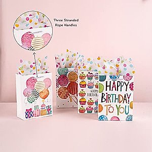 OfficeCastle 4 Pack Large Birthday Gift Bags with Tissue Paper (Rainbow Polka Dots)