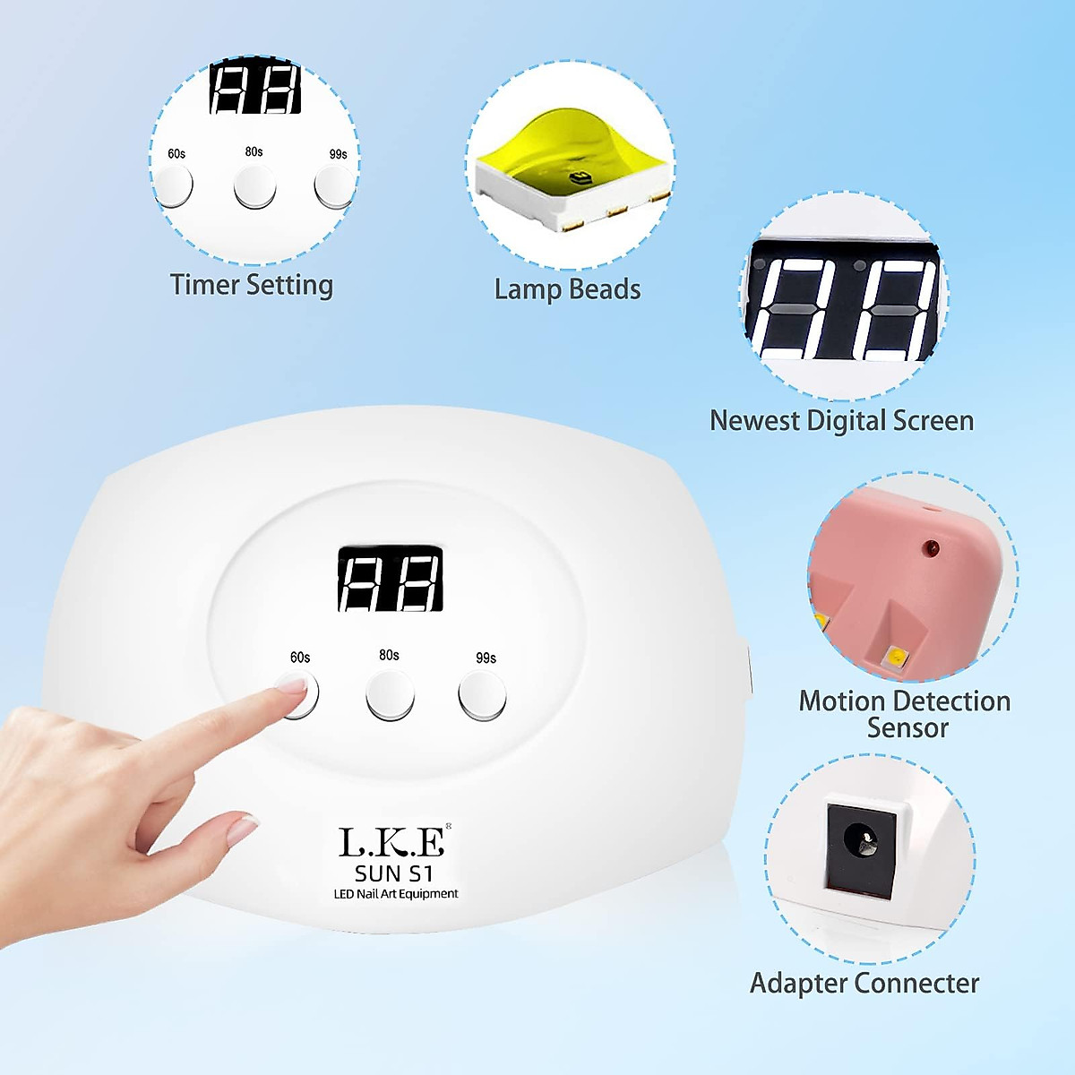 LKE UV LED Nail Lamp UV Light for Gel Nails 72W Nail Dryer Professional UV Nail Light Gel Nail Polish Fast Curing Lamp 3 Timer Auto Sensor Salon Home Manicure Tools