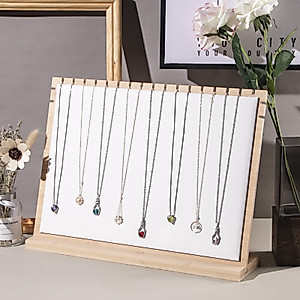 Justsoso Large Bamboo Necklace Display Stand, Pendant Necklace Wood Jewellery Holder, Chain Jewelry Big Rack Organizer for Store Show Sell (White PU)