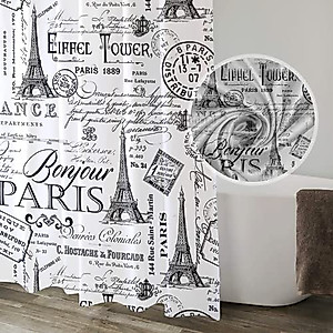 Blmiflwe 4Pcs Paris Shower Curtain Sets Bathroom Set Decor with Non-Slip Rugs Toilet Lid Cover Bath Mat,Paris Eiffel Tower Waterproof Bathroom Curtains Shower Set with 12 Hooks 65" x 70 "