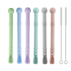 PandaEar Baby Teether Tubes| 6 Pack Soft Silicone Chew Straw Teething Toy for Infant Toddlers, Dishwasher Safe