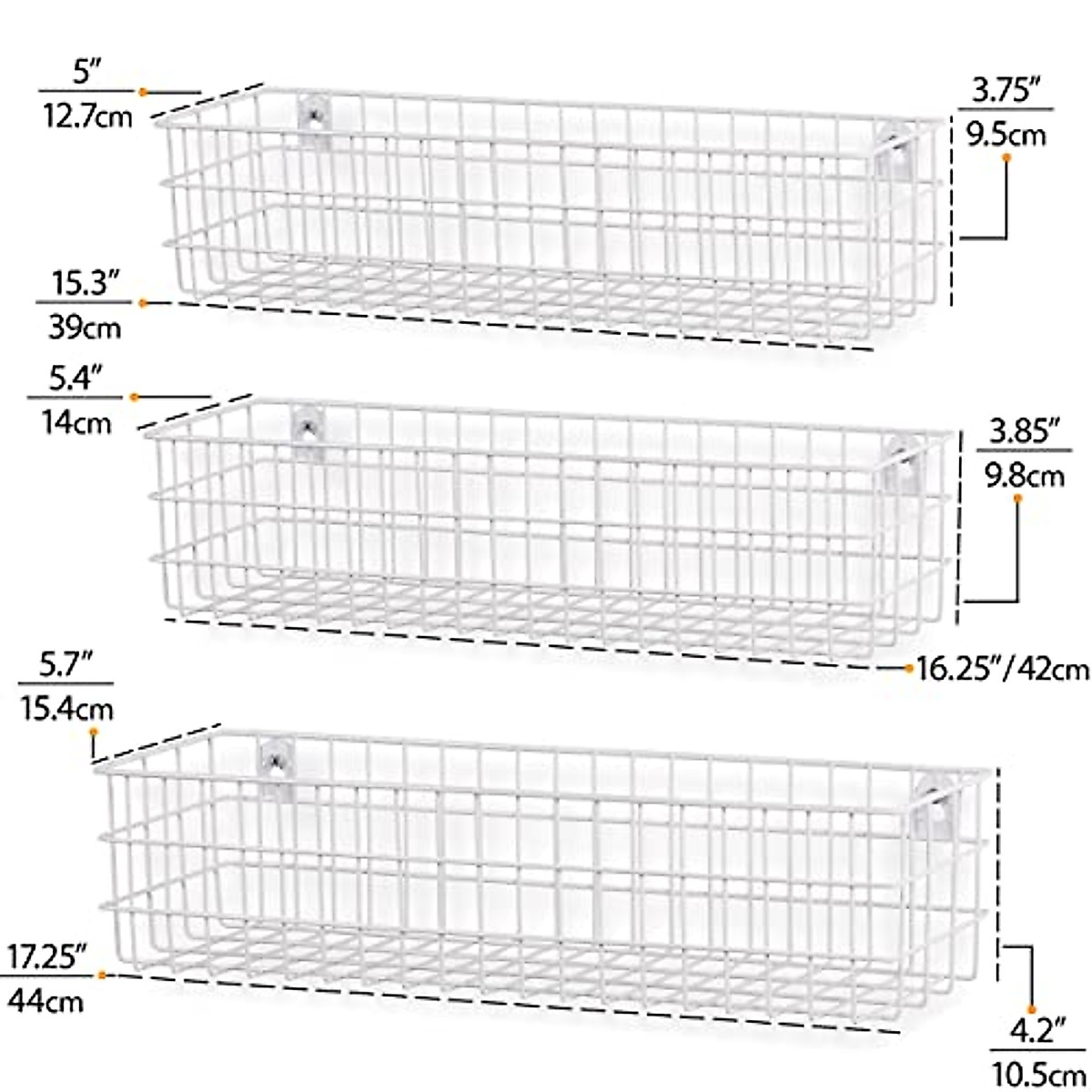 Wall35 Kansas Wall Mounted White Bookshelf for Kids' Room Decor, Metal Wire Storage Basket Set of 6 (Varying Sizes)