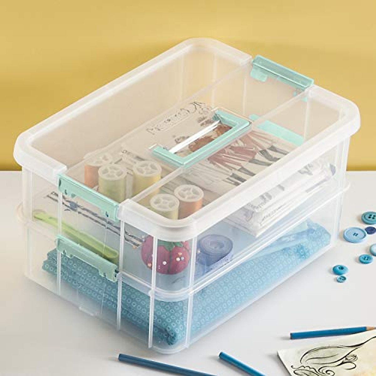 Sterilite Stack & Carry 2 Layer Box Small Storage, Clear, Pack of 4