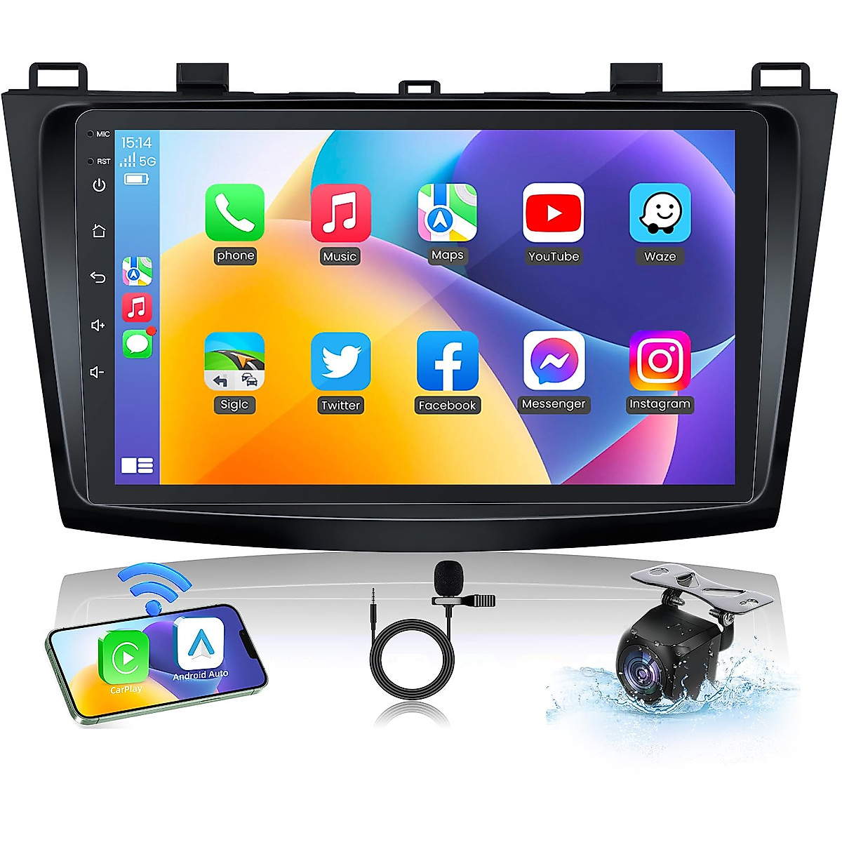 Car Stereo Radio for Mazda 3 2010 2011 2012 2013-9 Inch(1280 * 800) Touchscreen with Wireless Carplay&Android Auto GPS WiFi Bluetooth FM Backup Camera SWC (Fit for Bose System)