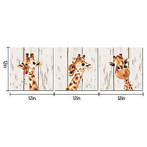 SiMiWOW Funny Giraffe Wall Art Giraffe Painting Kids Children Bedroom Living Room Nursery Wall Decor Framed Ready to Hang 12"x12"x3 Pieces