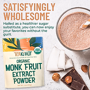 Organic Pure Monk Fruit Sweetener, No Erythritol 4oz, 100% Monk Fruit Extract Organic Powder for Keto and Paleo Diet, No Aftertaste, Zero Calories, Zero Carbs, Pure Monk Fruit Powder, 322 Servings