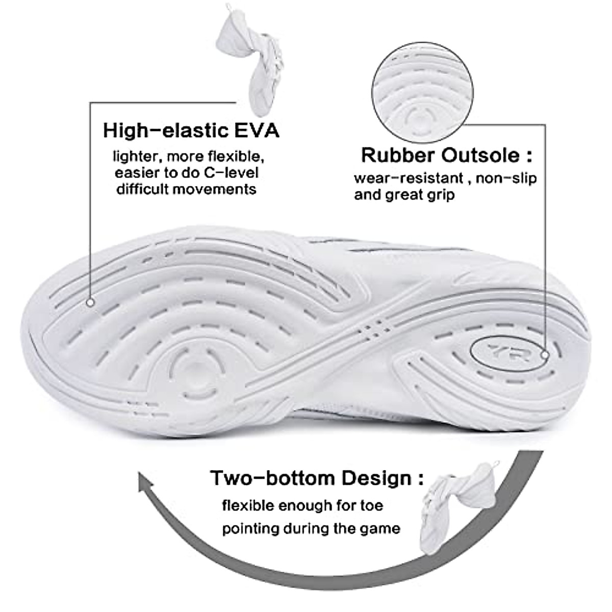 CADIDL Cheer Shoes Girls Cheerleading Dance Shoes Flats Walking Sneakers White 1 (M) US