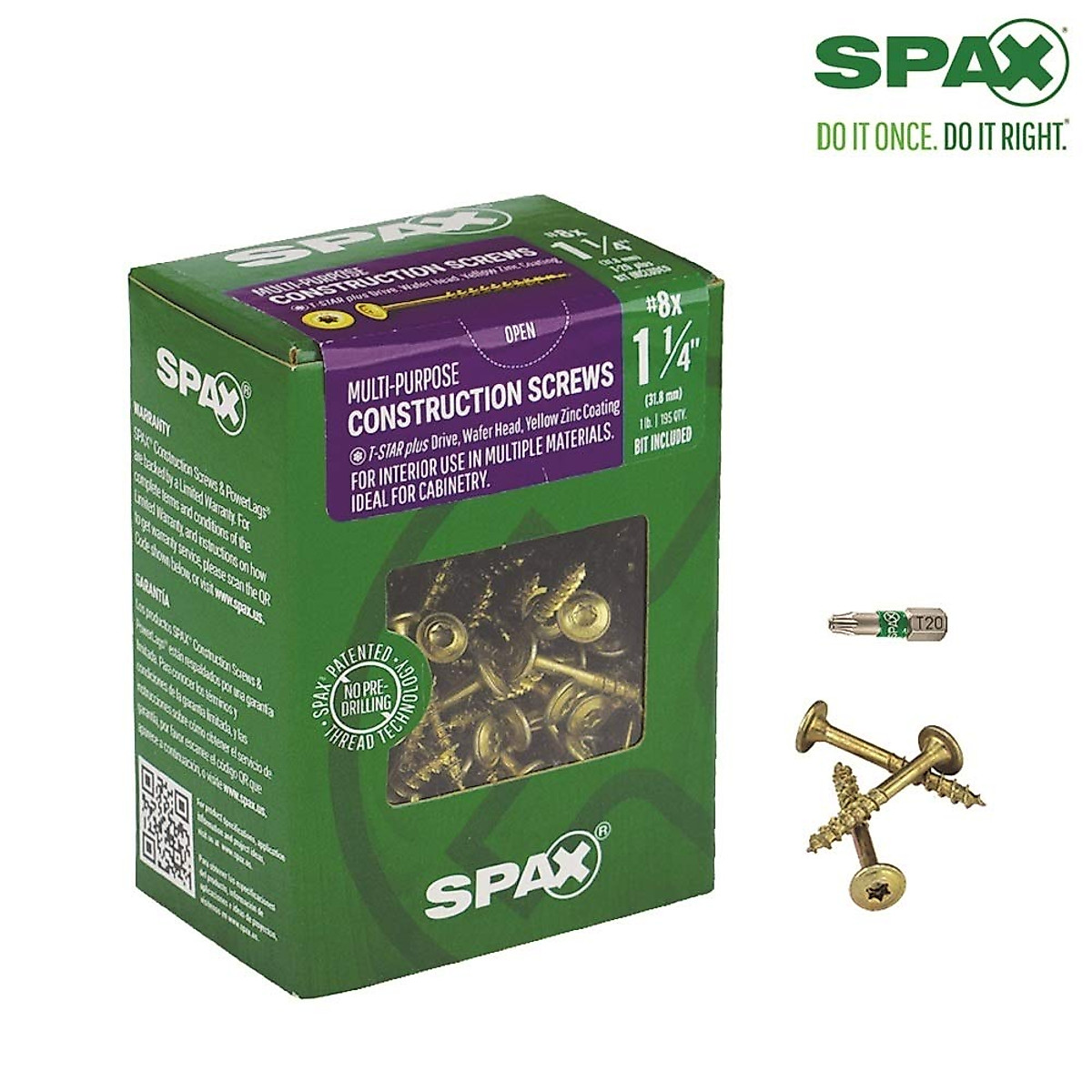 SPAX 4281020400324 Wood-Screws, 8 x 1-1/4" (1 lb.), Yellow