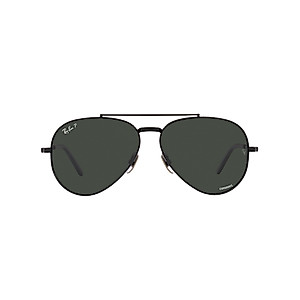 Ray-Ban RB8225 Aviator Titanium Sunglasses, Black/Polarized Dark Grey, 62 mm