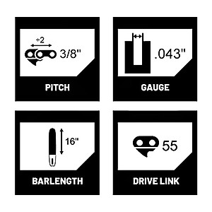 Anzac 3610 005 0055 16 Inch Chainsaw Chain replacement for Stihl MS170 MS180 MS180C MS171 MS181 017 018 61 PMM3 55 16-Inch Bar 0.043 Gauge 55DL 3/8 LP Pitch 2Pack