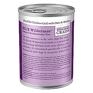 Blue Buffalo Wilderness High Protein Natural Adult Wet Dog Food plus Wholesome Grains, Beef & Chicken Grill 12.5-oz cans (Pack of 12)