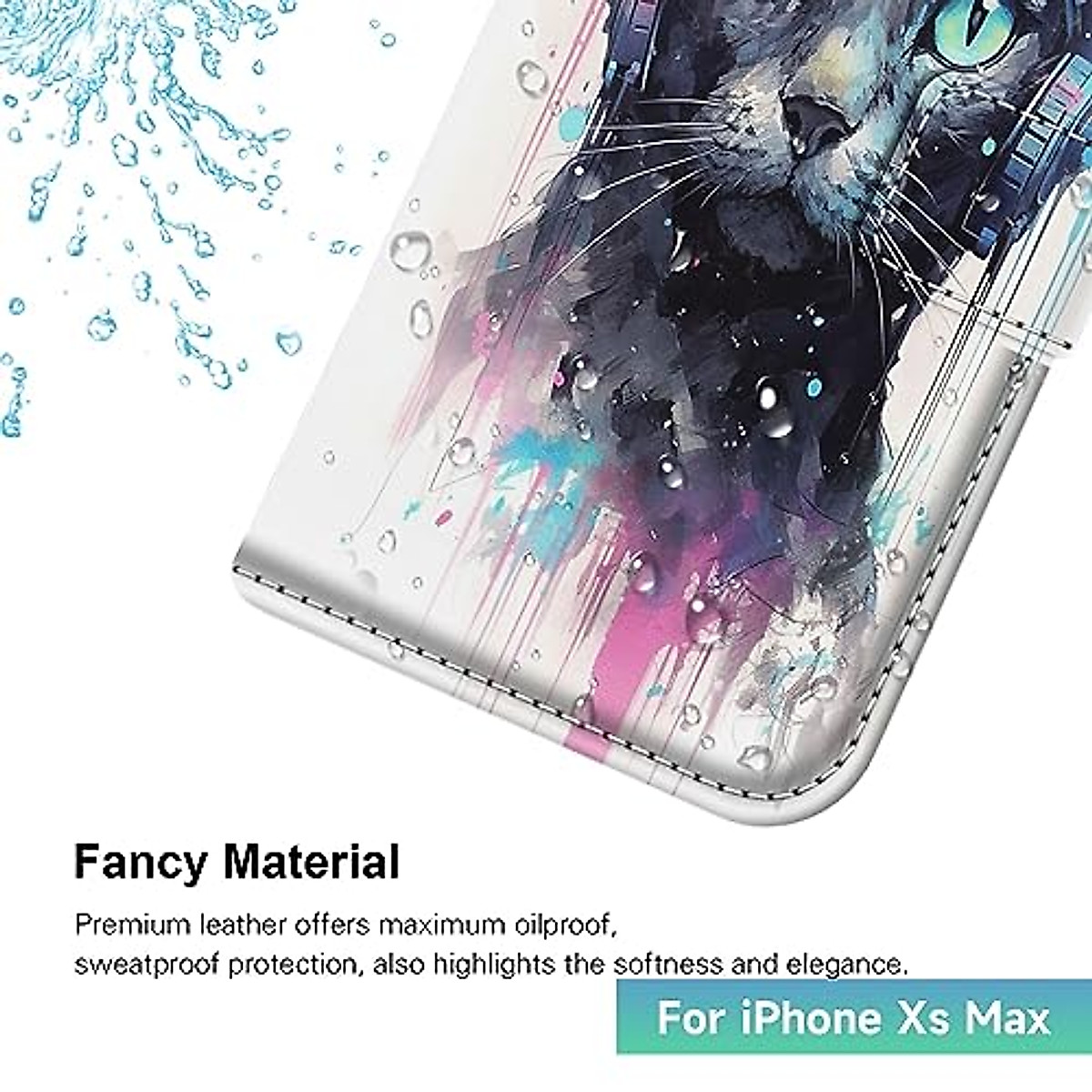 Elgzigok Wallet Phone Case for iPhone Xs Max with Cat Print-aa142 - Stylish and Functional PU Leather-Free Smartphone Case with Card Holder
