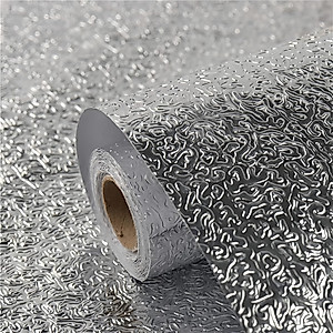 Soqool Adhesive Shelf Liners Kitchen Backsplash Sticker Oil Proof Sticker Waterproof Sticker, Aluminum Foil Sticker for Kitchen Drawer/Cabinets/Countertop 15.7"x78.7"