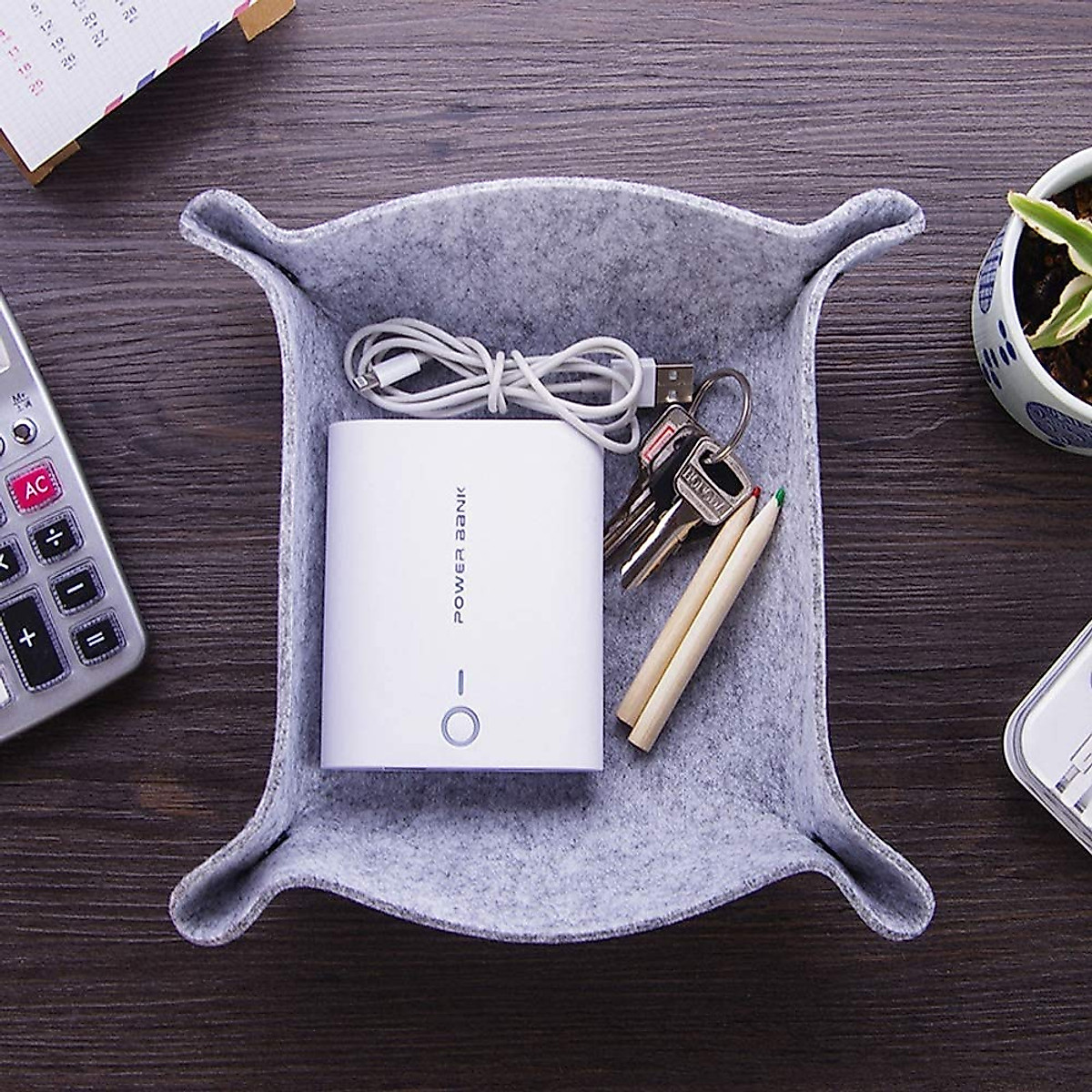 OliviaLiving Felt Valet Tray, Fold Felt Desktop Storage Basket Makeup Organizing Basket for Home Office Writing Desk Lovely Caddy Containers (Multi-Color,6-Pack)