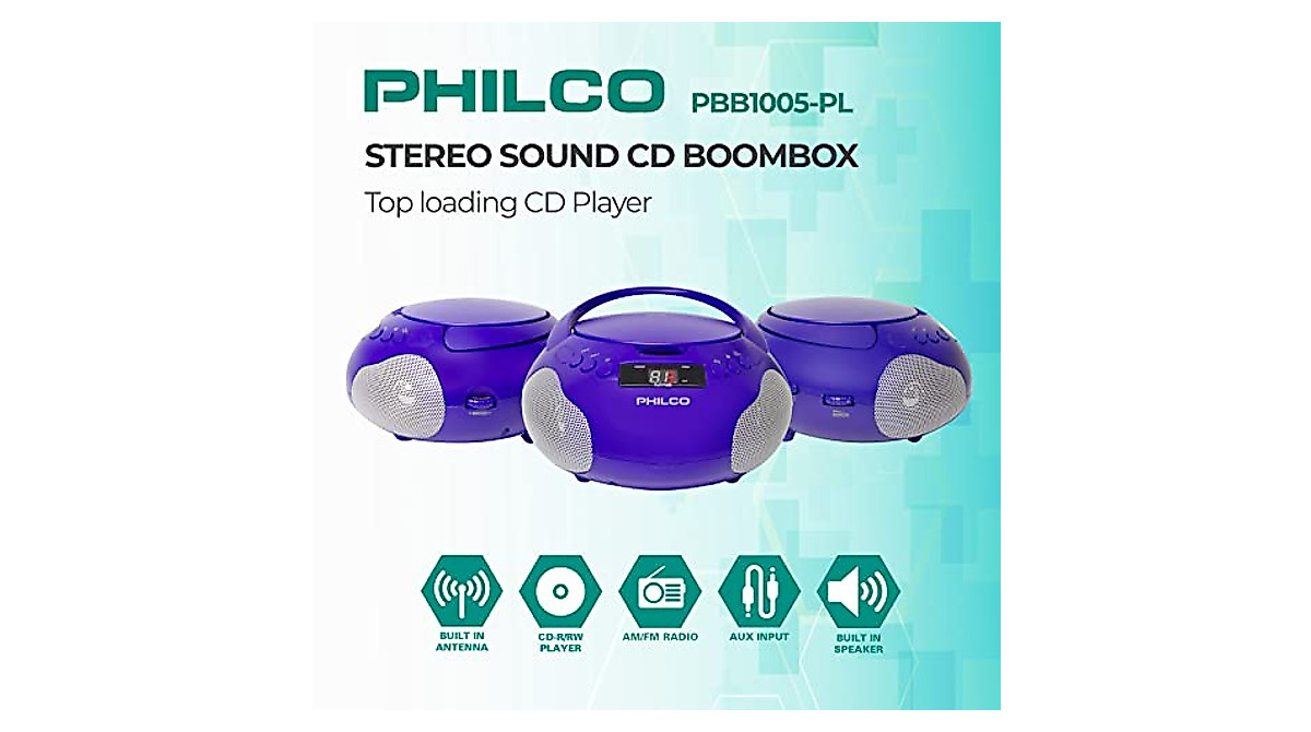 Philco Portable CD Boombox | AM/FM Radio & Aux Input