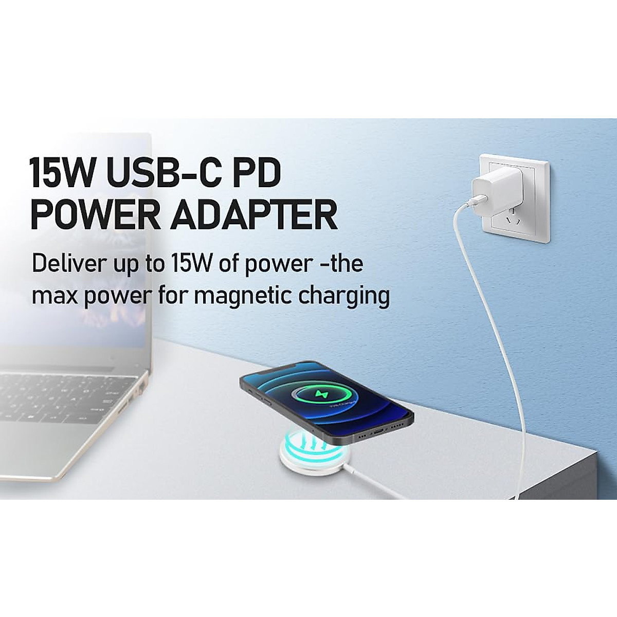 2 Pack 15w Fast Magnetic Wireless Magsafe Charger with 2 USB to C Adapter for iPhone 14/14 Pro/14 Pro Max,13/13 Pro/13 Pro Max/12 Series and AirPods 3/2/Pro and Other Models with Magnet Case