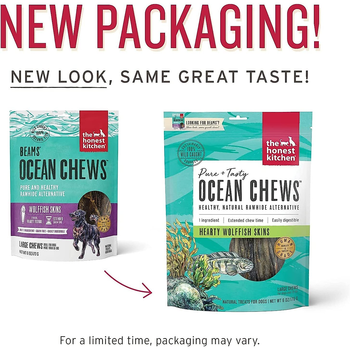 Aurora Pet Bundle Pack (2) Ocean Chews Wolfish Skins Dehydrated Dog Treats (6-oz Pouches) with AuroraPet Wipes