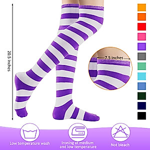 JaGely 12 Pairs Women Thigh High Socks Striped Knee High Socks Thigh High Socks for Women Multicolored Elastic over The Knee Long Stocking Socks for Women Girls Anime Cosplay Daily