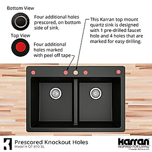 Karran QT-810 33" Top Mount Double Equal Bowl Quartz Kitchen Sink in White