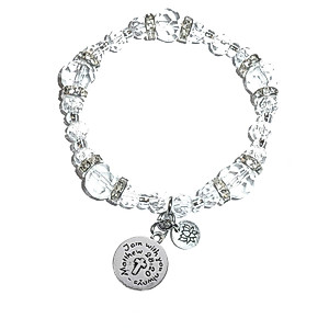 Hidden Hollow Beads Crystal Stretch Charm Bracelet, Women’s Message Dangle, Comes Packaged In A Beautiful Gift Bag (I Am With You Always)