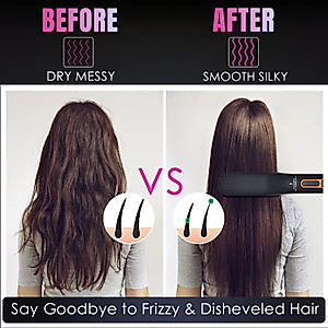 Portable Hair Straightener Brush,Straightening Brush Comb w/Heat Protectant Spray for Hair & Rosemary Strengthening Oil for Dry Damaged Hair,Hot Comb Hair Straightener Christmas Gifts for Women Her