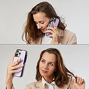 Elteker Phone Case Compatible with iPhone 14 Pro Case with Card Holder,RFID Blocking Wallet Case for Women with Ring-Holder Case for iPhone 14 Pro - Purple