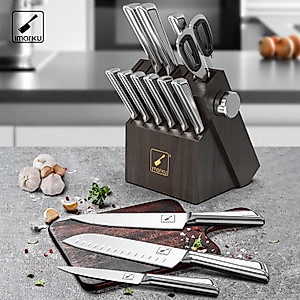 Knife Sets for Kitchen with Block imarku G14 Japanese Knife Set Stainless Steel Kitchen with Block 14pcs, Built-in Sharpener, Sharp Knife Block Set with Non-slip Ergonomic Handles - Dishwasher Safe