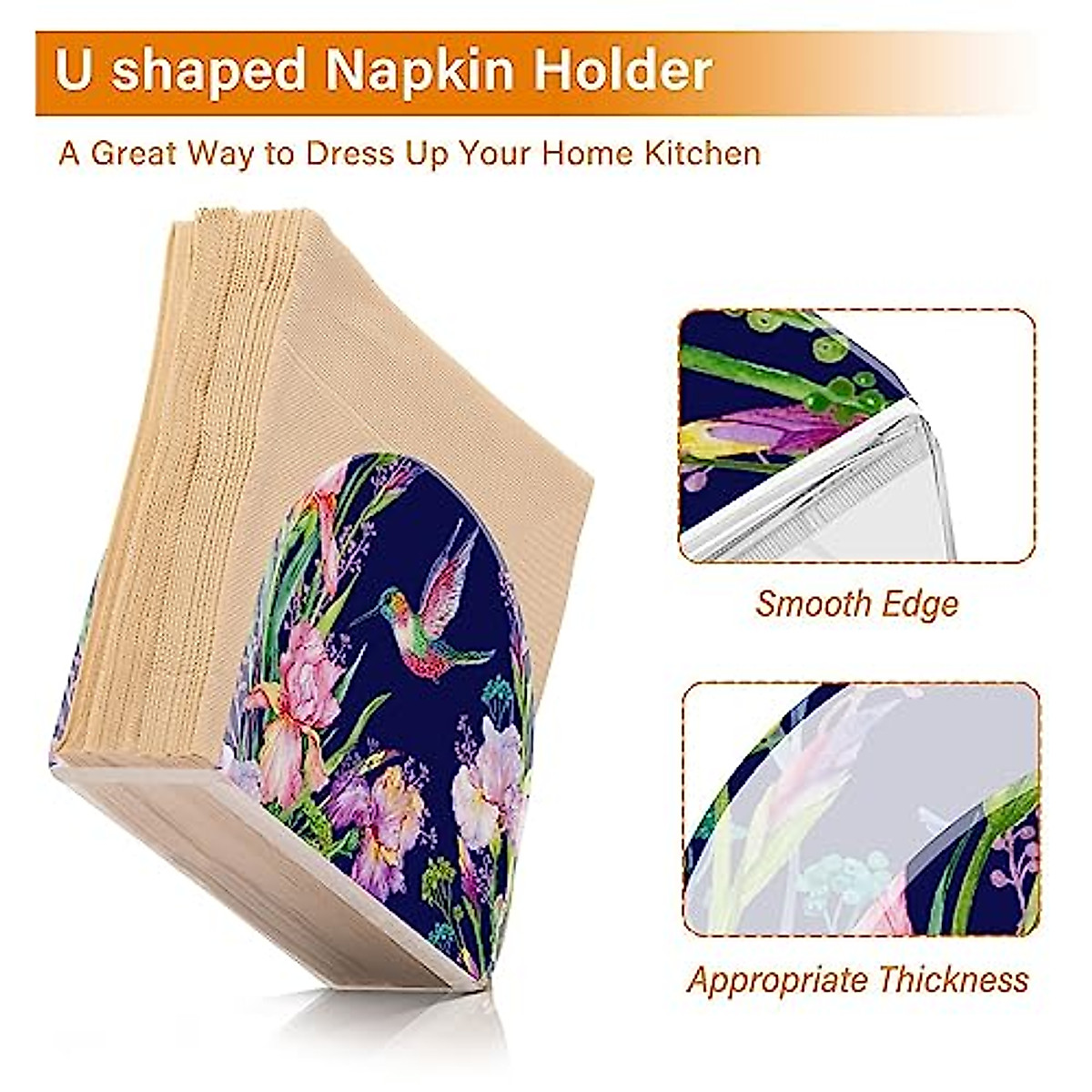 Kigai Napkin Holder for Table Hummingbird Iris Flower Clear Paper Towel Napkin Holders Standing Napkin Dispenser for Kitchen, Bathroom, Dining Table, Countertop