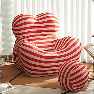 ESRADA Lazy Chair with Ottoman, Modern Soft Reading Chair Accent Contemporary Lounge Leisure Sofa Chair,Large Wrap-Around Armrests Lazy Sofa Chair