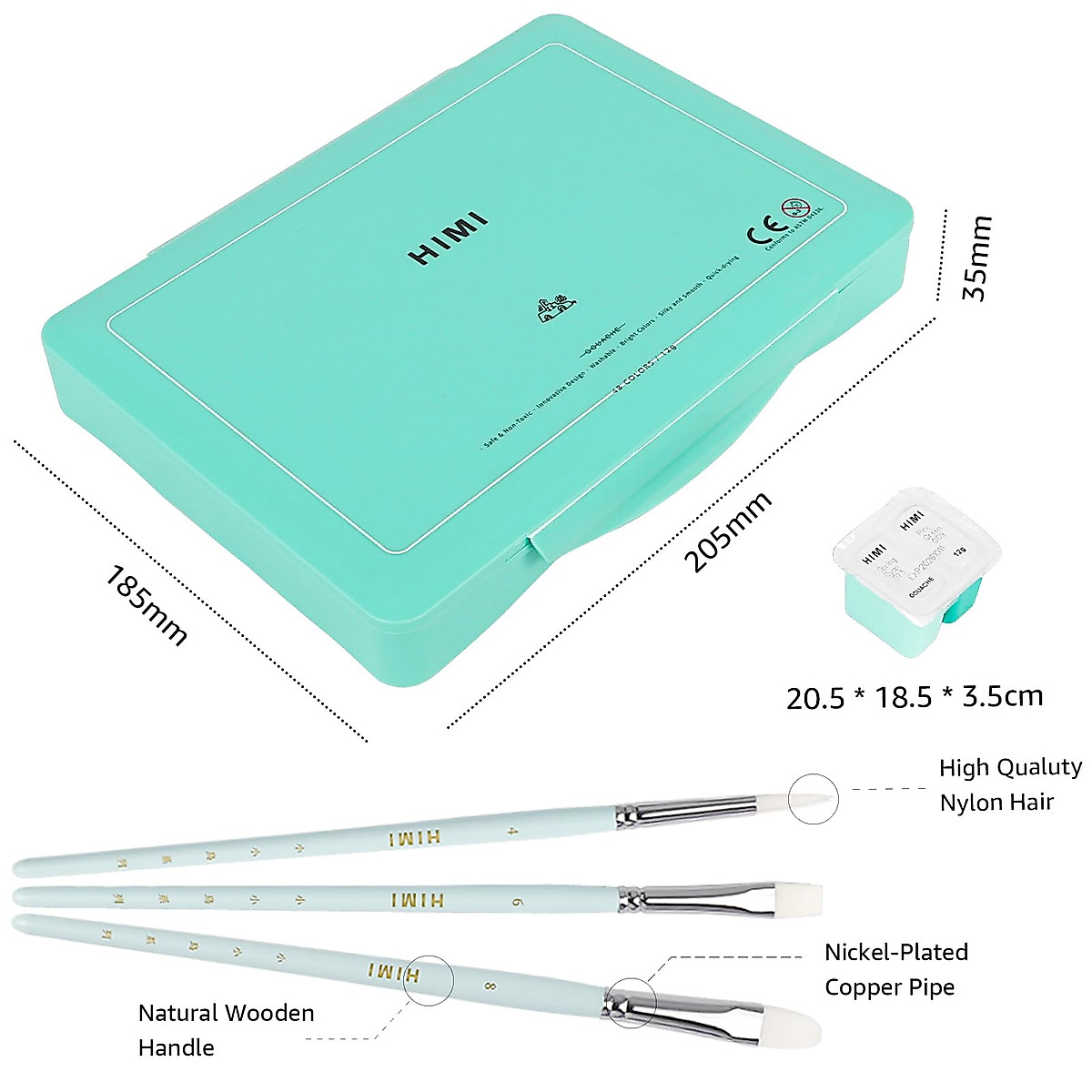 HIMI Twin Cup Jelly Gouache Paint Set, 48 Colors x 12ml/0.4oz with 3 Brushes & a Palette, Non-Toxic, Jelly Guache Paint for Canvas and Watercolor Paper - Perfect for Beginners, Students, Artists