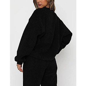 Gihuo Fall 2 Piece Sweatsuits Outfits for Women Corduroy Long Sleeve Pullover Sweatshirt and Pants Tracksuit Set(Black-S)