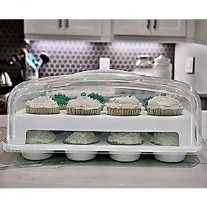 Top Shelf Elements Cupcake Carrier, Fashionable White Cupcake Holder Carries 24 Standard-Size Cupcakes, Durable Muffin Traveler Two Tier Stand and Reusable Cupcake Box