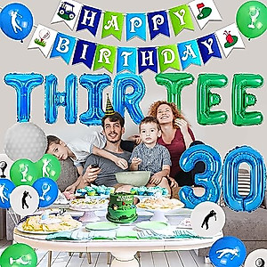 Balterever Golf 30th Birthday Decoration Thir-Tee Birthday Golf Decorations with Thir-Tee Birthday Banner Thir-Tee Birthday Cake Cupcake Toppers Golf Ball Foil Balloon for Golf Theme Birthday Supplies