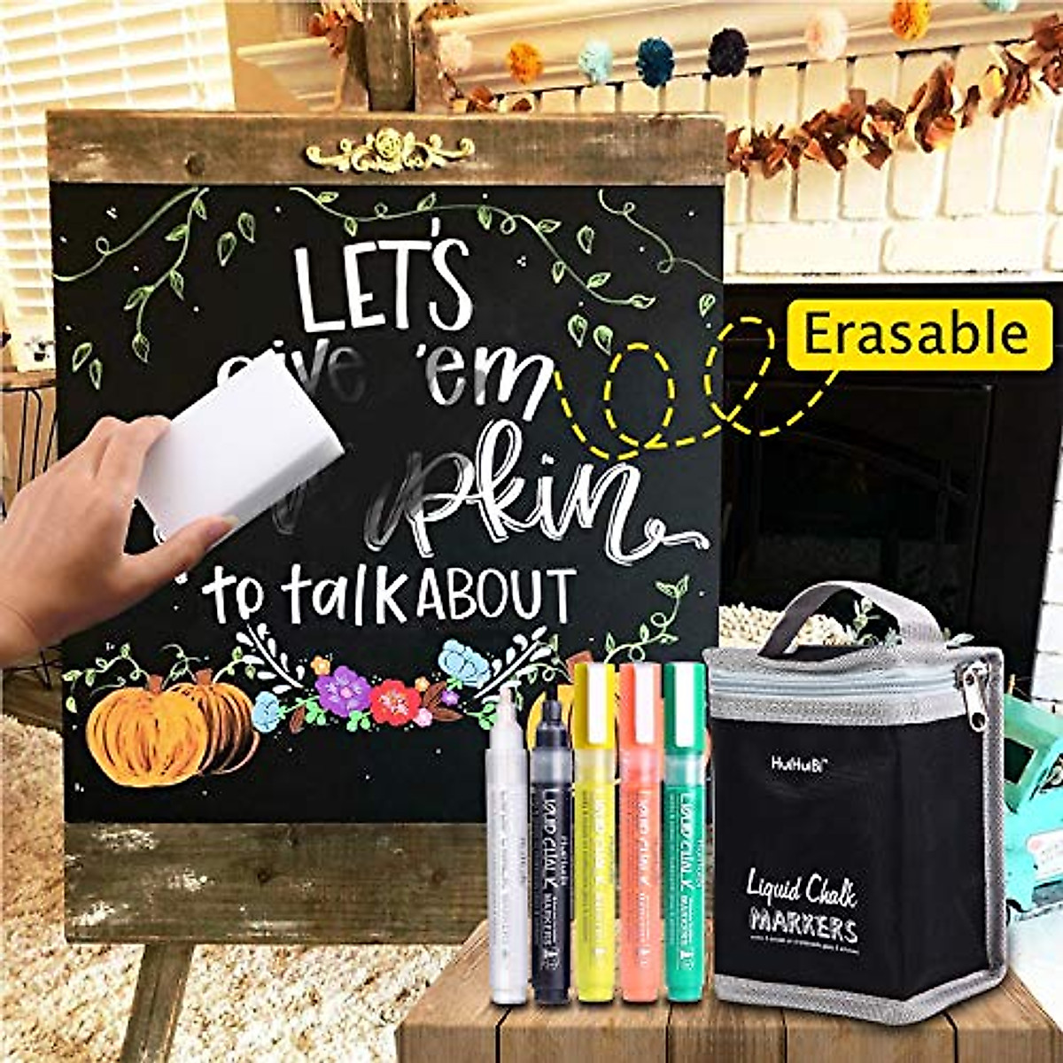 HUIHUIBI Liquid Chalk Markers 15 Colors Washable & Wet Erase Neon Chalk Pens Erasable Board Marker Dry Erase Marker Pen for Blackboard, Chalkboards, Windows, Glass, Bistro, Signs